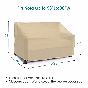 SunPatio Waterproof Patio Sofa Covers, Heavy Duty Outdoor Furniture Covers, Deep Seated Loveseat Covers with Air Vent/Closure Straps/Drawstrings, All Weather Protection, 60" L x 40" W x 32" H, Beige