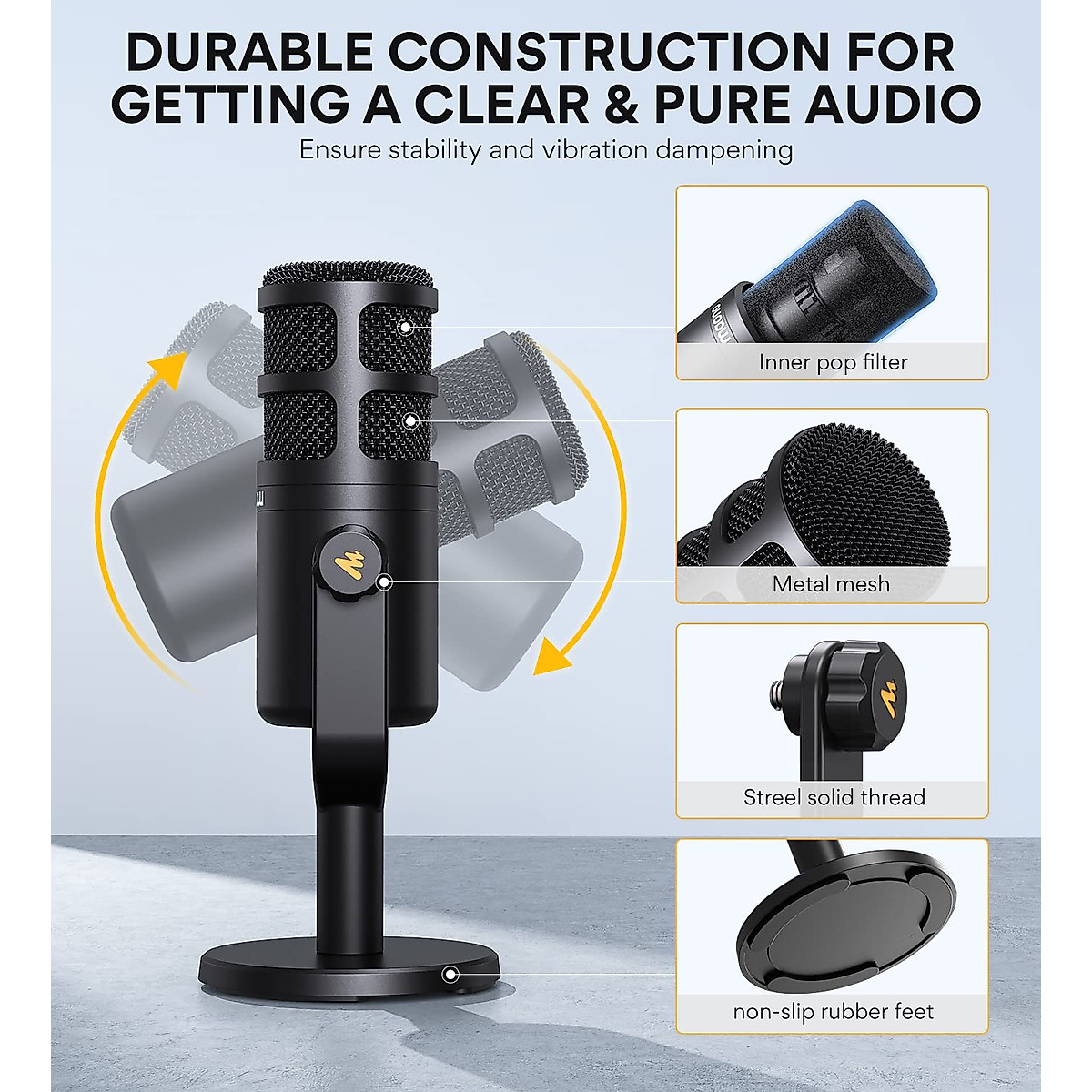 MAONO XLR Podcast Microphone, Cardioid Studio Dynamic Mic for Vocal Recording, Streaming, Voice-Over, Voice Isolation Technology, Metal Mic, Works for Audio Interface, Mixer, Sound Card-PD100