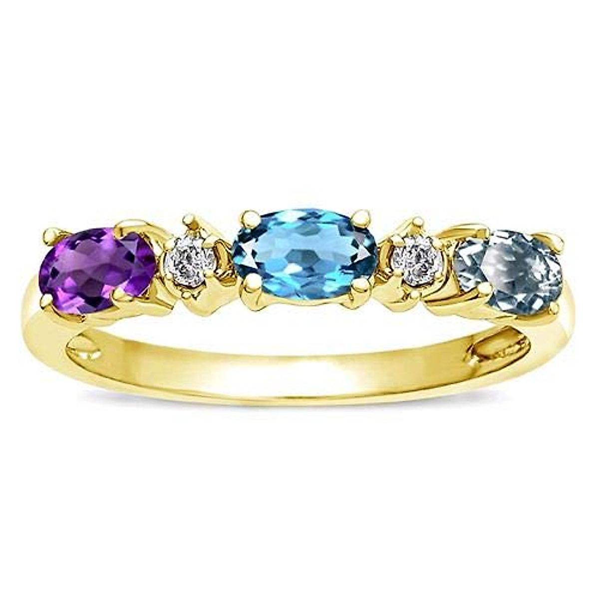 Star K Custom Personalized 3 Three Oval Birthstones Band Mothers Wedding Promise Ring 10 kt White Gold Size 6.5