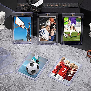 Card Protectors Magnetic Card Holder Plastic Card Sleeves Hard Plastic Trading Card Case Transparent Blue Cards Sleeves for Standard Cards Sports Cards Baseball Cards (14 Pieces)