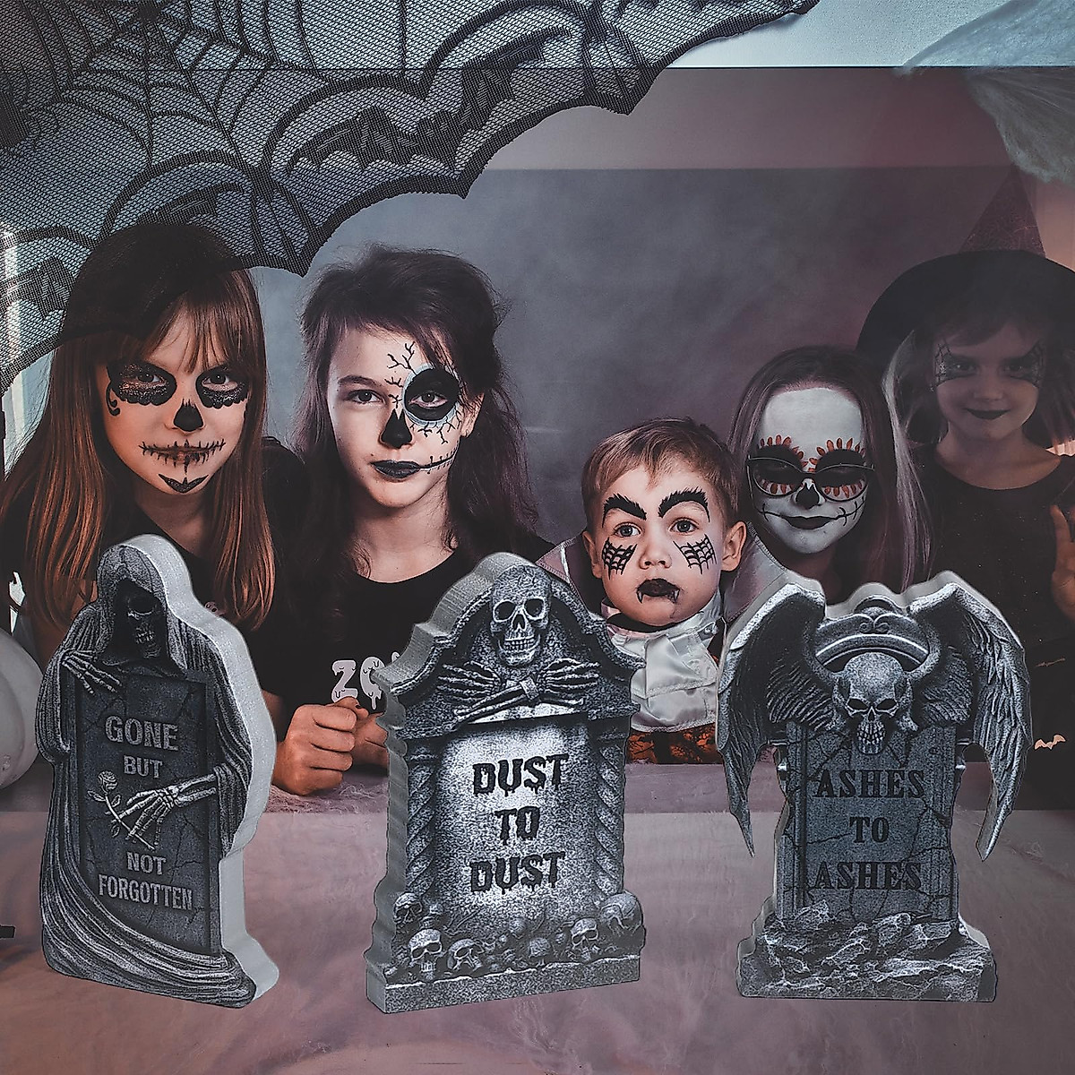 Barydat 5 Pieces Halloween Tombstone Table Decorations Wooden Scary Halloween Headstone Sign Rip Graveyard Gravestones Centerpieces for Desk Cemetery Craft Halloween Party Decor Supplies