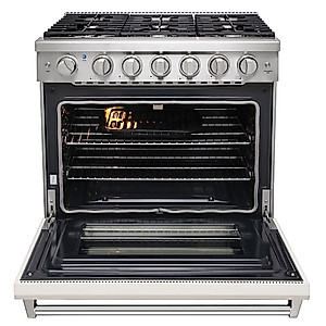 KOSTCH 36 inch Professional Freestanding Pro-Style Natural Gas Range or Liquid Propane Gas Range with 6 Burners, 6.0 cu.ft. Oven Capacity, in Stainless Steel - KOS-36RG03M (White)