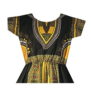 Decoraapparel Girls Dashiki Caftan African Short Baby Doll Dress Above Knee Length (X-Large, Black Yellow)