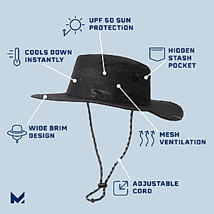 MISSION Cooling Anywhere Boonie Hat, Blackout - Unisex Wide-Brim Hat for Men & Women - Lightweight & Durable - Cools Up to 2 Hours - UPF 50 Sun Protection - Machine Washable