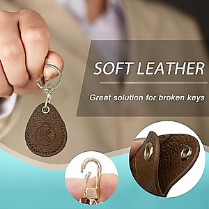 KRSURERICHER Leather Key Fob Holder, Access Card Key Chains RFID Protector, NFC Smart Key tag Case Keychain for Broken Key