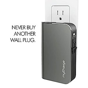 myCharge Portable Charger for iPhone - Hub 10050mAh Wall Plug & Built in Cables (Lightning, Type C) 18W Turbo USB C Power Bank Fast Charging Battery Pack External Phone Backup, 55 Hrs