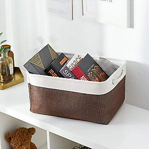 Sacyic Storage Baskets for Shelves, Fabric Baskets for Organizing, Collapsible Storage Bins for Closet, Nursery, Clothes, Toys, Home & Office [9-Pack, White&Brown]