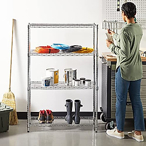 Amazon Basics 4-Shelf Adjustable, Heavy Duty Wide Storage Shelving Unit (350 lbs loading capacity per shelf), Steel Organizer Wire Rack, 36" L x 14" W x 54" H, Chrome Silver
