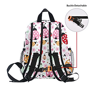 Selerdon Kid's Toddler Backpack Ladybugs Polka Dots Flowers Schoolbag for Cute Boys Girls, Daycare School Children Kindergarten Bag Preschool Nursery Travel Purse Bag