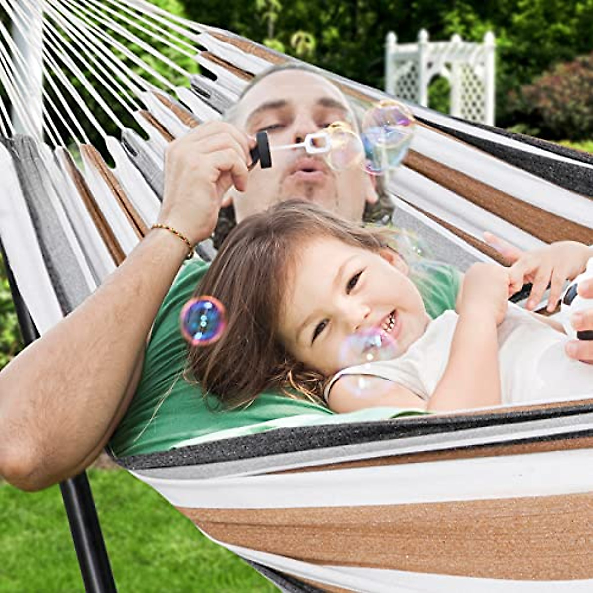 ZENY Double Hammock and Stand for 2 Person Heavy Duty Hammock Stand Brazilian-Style Cotton Hammock, 440LB Capacity
