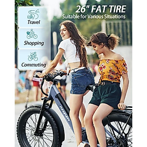 PUCKIPUPPY Electric Bike for Adults 960W Peak, 48V 15AH Removable Battery Electric Bicycle, 28MPH Commuter E-Bike, 7 Speed, Up to 60 Miles,All Terrain 26" Fat Tire Front Suspension, Samoyed