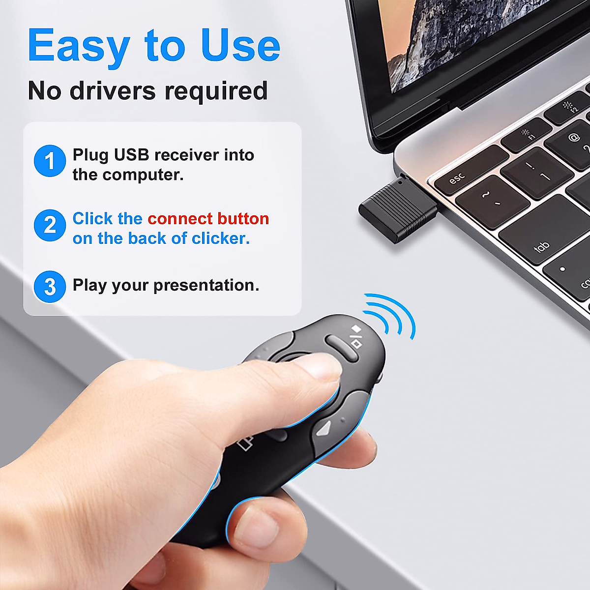Wireless Presentation Clicker for PowerPoint Presentations, USB Dongle Wireless Presenter Remote with Laser Pointer Slide Clickers for Mac/Windows/Linux, Computer/Laptop, Google Slide/PPT/Keynote