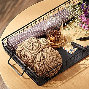 MyGift Black Metal Wire Nesting Serving Trays, Decorative Storage Baskets with Handles, Set of 2