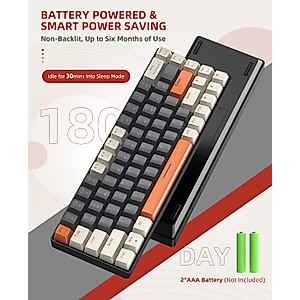 ZIYOU LANG RK68 60% Wireless Mechanical Keyboard,Bluetooth 5.0/2.4Ghz Dual Mode Receiver,Hot-Swappable mini 68-Key,Retro Color Keycaps,Clicky Blue Switch,Ultra Power Saving for PC PS4 Xbox iPhone ipad