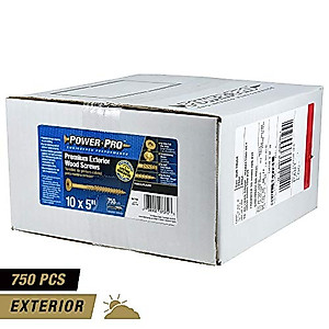 Power Pro 967784 Wood Screws, #10 x 5", Premium Outdoor Deck Screws, Rust Resistant, Epoxy Coated Bronze, 750pcs Box