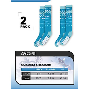 OutdoorMaster Unisex Ski Socks,Skiing and Snowboarding Socks for Men & Women with Over the Calf Design/Non-Slip Cuff