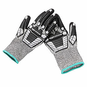 AmazonCommercial 13G SilverSilk & Sandy Nitrile Gloves with Impact Protection (Grey/Black), Size M, 1-Pair