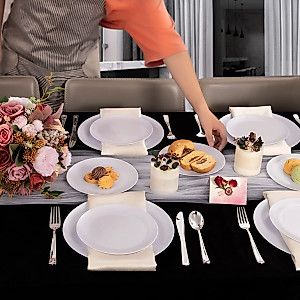 PULOTE 100PCS White Plastic Plates-Premium Quality Heavyweight White Disposable Plates including 50 White Dinner Plates, 50 White Dessert/Salad Plates,for Wedding&Party