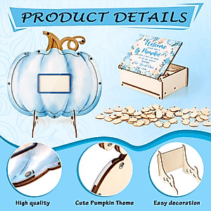 YLOLUL Blue Pumpkin Baby Shower Guest Book Alternatives Set with 62 Pcs Fall Baby Shower Guestbook with Photo Frame Rustic Guest Book Alternative for Baby Boy Birthday Party(Blue)