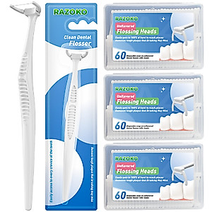 RAZOKO Dental Floss Picks, Clean Dental Flossers Kit with 2 Handle and 180 Extra Strength Refills