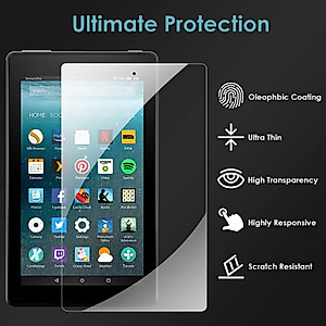 【2 PACK】Screen Protector for All New Fire 7/ Fire 7 Kids Pro Tablet 7 inch (9th/ 7th Generation, 2019/2017), DETUOSI Ultra Clear/Case Friendly/Touch Sensitive/Bubble Free/Anti-Scratch Tempered Glass