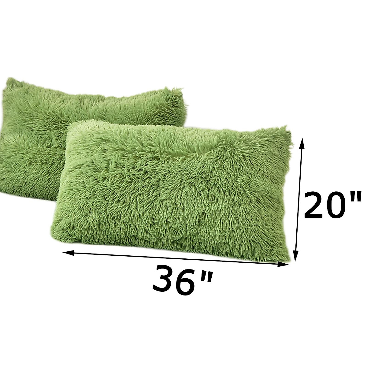 MorroMorn Decorative Pillows Covers, 2 Packs Faux Fur Pillow Cases, Luxury Shaggy Throw Pillowcase Cushion Shams with Zipper Closure Home Decor for Couch Sofa Bed Room (Green, King/Cali King)