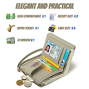 PRETTYZYS Small Bifold Wristlet Wallet for Women – Handmade, RFID Blocking Wallet Case with Credit Card Sleeves, Cash & Coin Storage Compartments – Mini Purse for Ladies, Teenage Girls - Grey Green