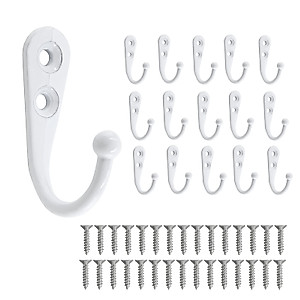 Hitefu 15PCS White Wall Mounted Coat Hooks, Heavy Duty Metal Single Prong Robe Hook, Rustproof Wall Hanger Hooks for Towel Hat Bag on Livingroom, Bathroom, Kitchen