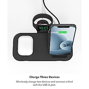 mophie Wireless Charging Stand+ Wireless Charging Stand and pad with USB-A Port. for AirPods, Apple Watch, iPhone, Samsung Galaxy, Qi-Enabled Devices
