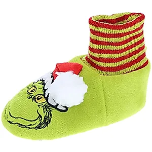 The Grinch Socktop Slipper for Toddlers, Holiday Slipper Sock with 3D Santa Hat, Green, Toddler Size 9/10