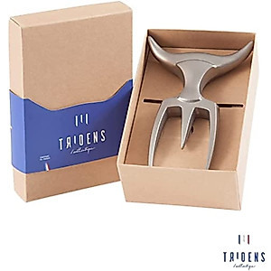 Tridens Hand Finished Ergonomic Vintage Brute Stainless Steel Fork, 165mm / 6.5-in With Beechwood Base, 100% Made In France