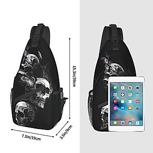 Heisin Black Skull Shoulder Chest Casual Bags Crossbody Sling Backpack With Adjustable Strap Daypack For Men And Women Travel Hiking Climbing Rucksack One Size