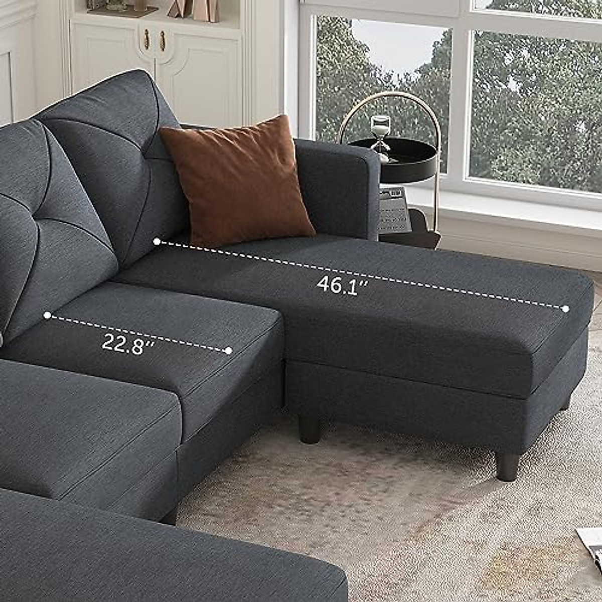 HONBAY Sectional Sleeper Sofa U Shaped Couch with Storage Ottoman for Living Room, Bluish Grey