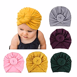 DRESHOW BQUBO 5 Pieces Baby Turban Hats Turban Bun Knot Baby Infant Beanie Baby Girl Soft Cute Toddler Cap