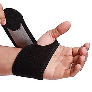 NeoTech Care Wrist Band - Elastic & Breathable Fabric - Adjustable Compression Strap - Men, Women, Right or Left - Support Wrap for Protection or Sports - Black Color (Size M, 1 Unit)