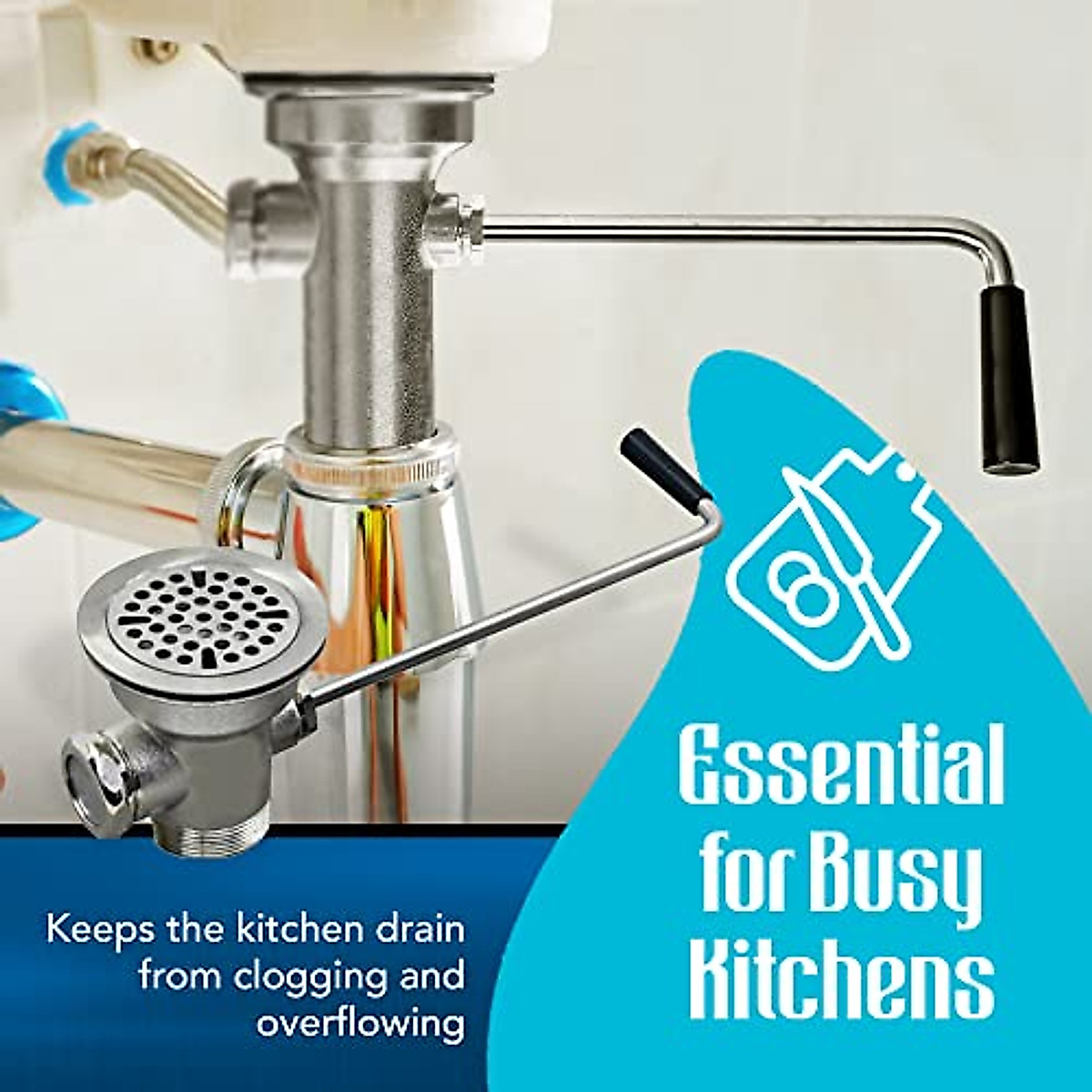 STEADYKLEEN - 3.5-inch Sink Drain Waste Drain Valve with Twist Handle, Fits Commercial Sink Style Drains, Controls Sink Drain Stopper, Must-Have Sink Repair Kit - Reducer not included