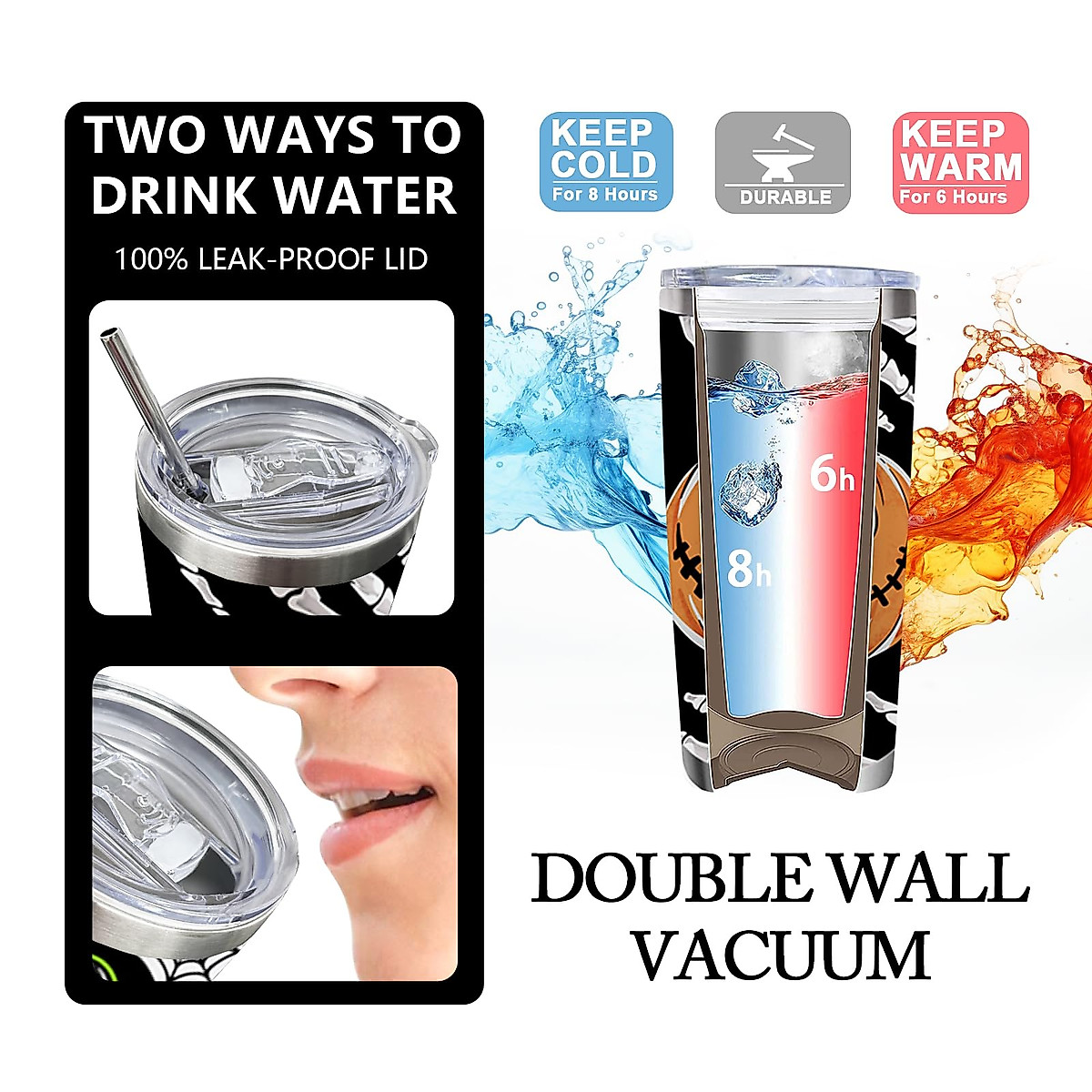 Zzkol Halloween Jack O Lantern Pumpkin Tumbler with Lid and Straw, Spooky Skull Skeleton Spider Stainless Steel Travel Coffee Cup, 20oz Gothic Holiday Double Wall Vacuum Insulated Mug Halloween Gifts