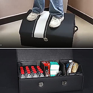 Collapsible Car Trunk Storage Bag Organizer with Lid Portable Car Storage Stowing Tidying Pu Leather Auto Trunk Box Organizer (55CM)
