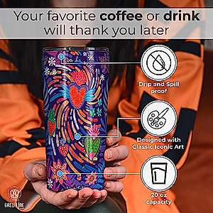 Greenline Goods Frida Kahlo Viva La Vida Insulated Travel Tumbler – 20 oz Triple Insulated Stainless Steel Coffee Tumbler with Lid, Dishwasher Safe, Non-Slip Silicone Base, Double Wall, Vacuum Sealed