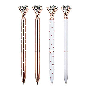 ZZTX 4 PCS Big Crystal Diamond Ballpoint Pen Bling Metal Ballpoint Pen Office Supplies, Rose Gold/Silver/White With Rose Polka Dots/Rose Gold With White Polka Dots, Includes 4 Pen Refills
