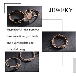O Jeweky Vintage Kunckle Rings Gold Stackable Joint Finger Rings Set Crystal Crown Nail Accessories Jewelry for Women(Pack of 13)