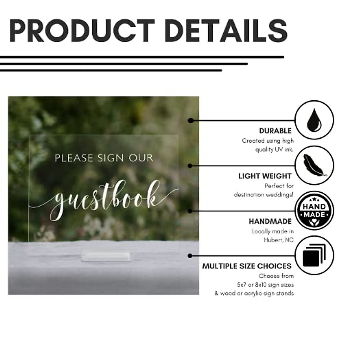 Sweet Carolina Collective Modern Acrylic Wedding Guestbook Sign - Please Sign Our Guestbook - with Acrylic or Wood Stand: 5" x 7" or 8" x 10" - Perfect for Wedding Table Decor & Reception Decor