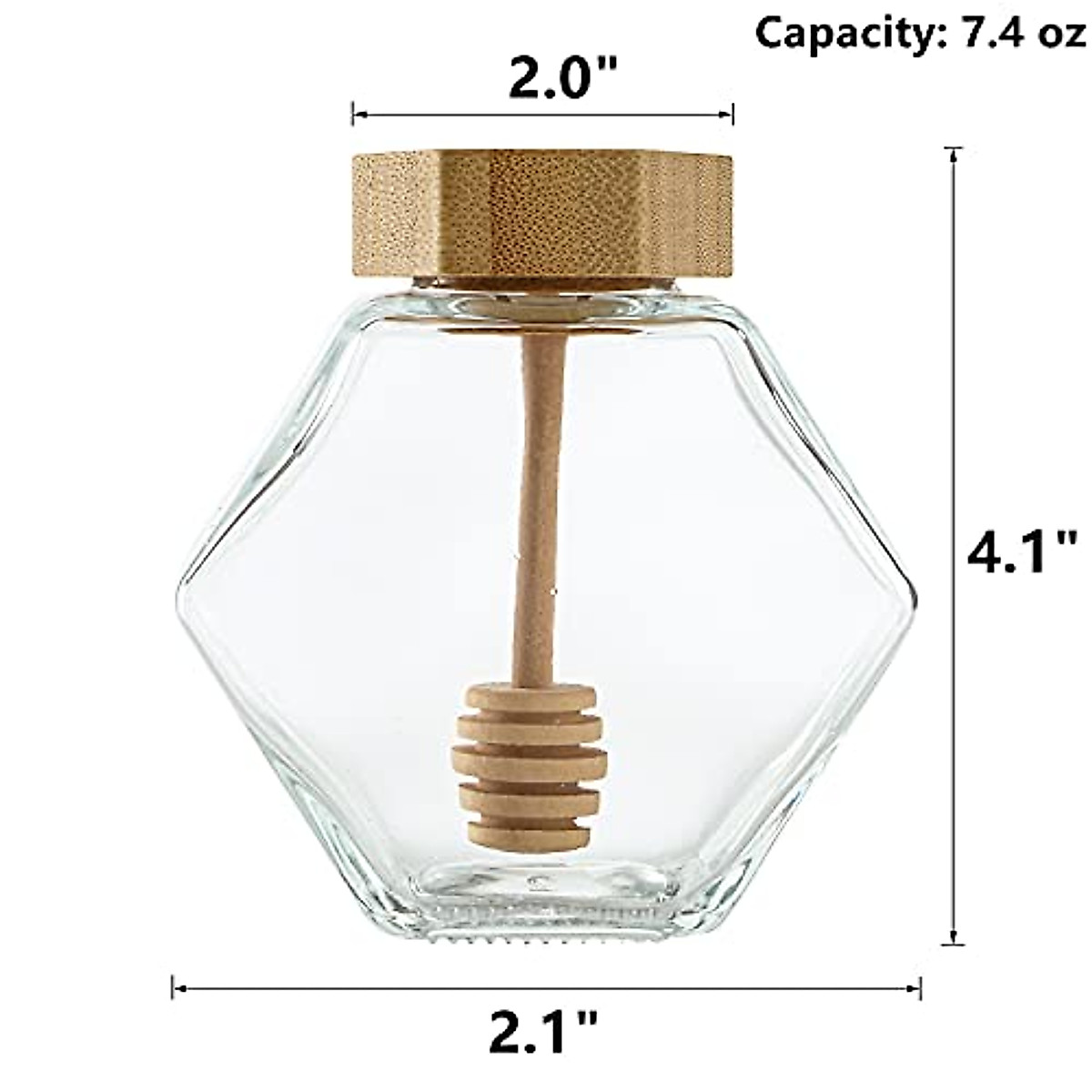DEAYOU 4 Pack 7 Oz Honey Pot Jars, Glass Honey Pot with Wooden Dipper and Cork Lid, Hexagon Shape Honey Container Dispenser Storage, Clear Heat-Resistant Honeypot for Home, Kitchen