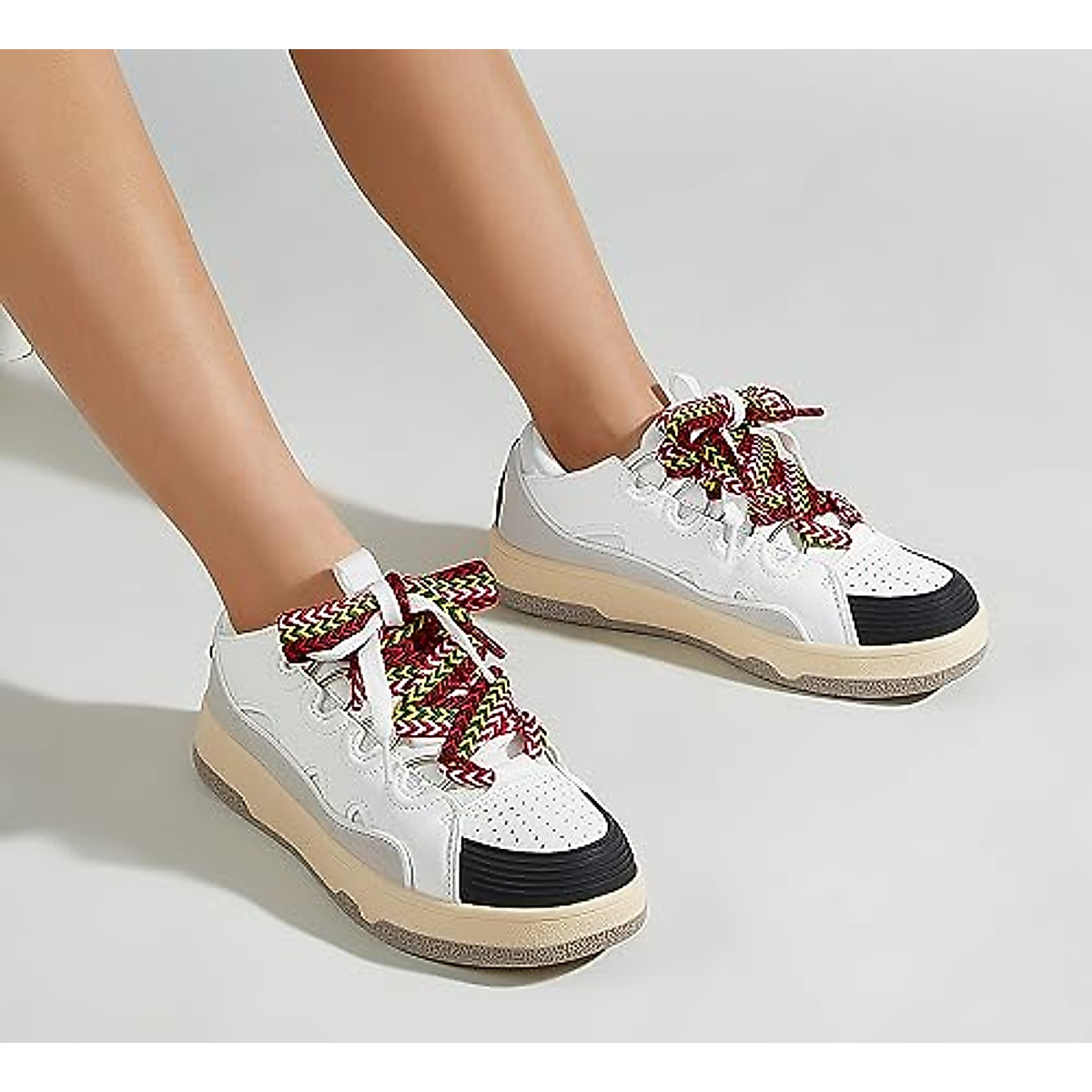 LUCKY STEP Women's Fashion Classic Leopard Leather Suede Sneakers Platform Casual Walking Tennis Club Flat Double Lace up Shoe(White,9B(M) US)