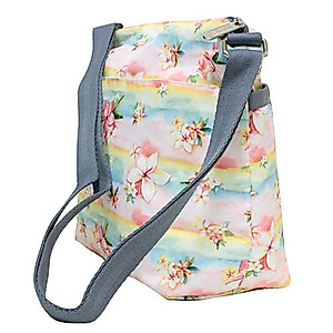 LeSportsac Plumeria Rainbow HAWAII EXCLUSIVE Small Cleo Crossbody Handbag, Style 7562/Color K879, Tropical Hawaiian Plumeria Flowers, Pastel Watercolors, ‘Hawaii’ on Pattern