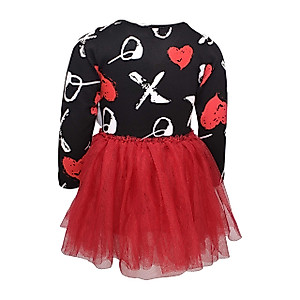 Girls Long Sleeve Valentines Day Tulle Tutu Dress for Kid and Toddler Black 7 Years