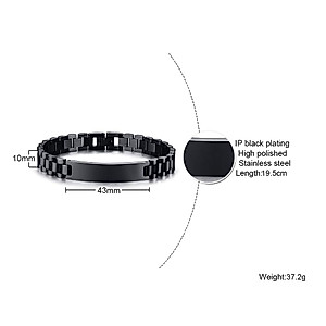 MEALGUET Personalized Customized Free Engraving Stainless Steel Chain Watch Band Wristband Link ID Bracelets for Men Women, Black