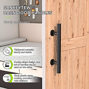 SANKEYTEW 2 Pack 12" Sliding Barn Door Handle Pulls and Flush Two-Sided Hardware Set with Barn Door Latch Lock, Barn Door Handles Black, Rustic, Protective Coating, Easy to Install