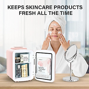 HealSmart Portable Mini Fridge, 4 Liter 6 Can Cooler and Warmer Compact Refrigerators 100% Freon-Free & Eco Friendly for Drinks, Food, Pink