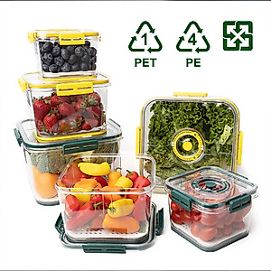 DMagazi Fruit Storage Containers for Fridge | 3 Set Fruit and Vegetable Storage Containers for Organizing with Strainer | Stackable Food Storage Containers With Lids Airtight